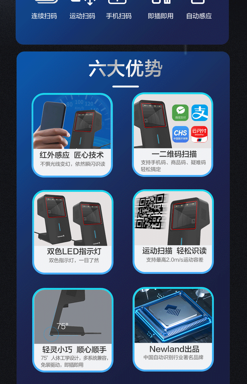 新大陆FR42/FR40升级版一二维高精度扫描枪条码扫描器药店工厂超市收银快递手机支付宝微信健康码扫码平台